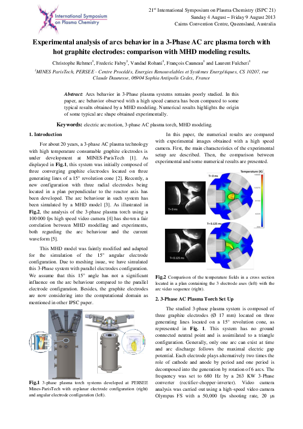 Pdf Experimental Analysis Of Arcs Behavior In A 3 Phase Ac Arc Plasma
