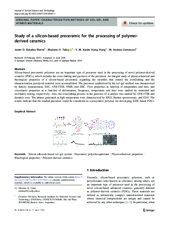 (PDF) Study of a silicon-based preceramic for the processing of polymer-derived ceramics ...