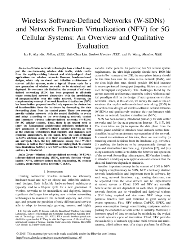 (PDF) Wireless software-defined networks (W-SDNs) and network function virtualization (NFV) for ...