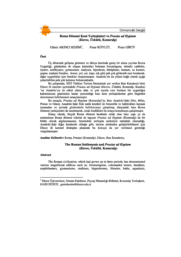 (PDF) Roma Dönemi Kent Yerlesimleri ve Prusias ad Hypium (Kieros, Üskübü, Konuralp)