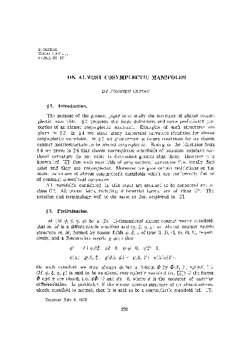 (PDF) On almost cosymplectic manifolds (PDF) On almost cosymplectic manifolds