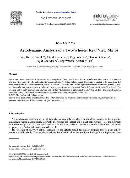 (PDF) Aerodynamic Analysis of a Two-Wheeler Rear View Mirror