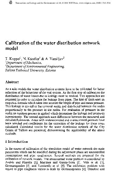 (PDF) Calibration Of The Water Distribution Network Model