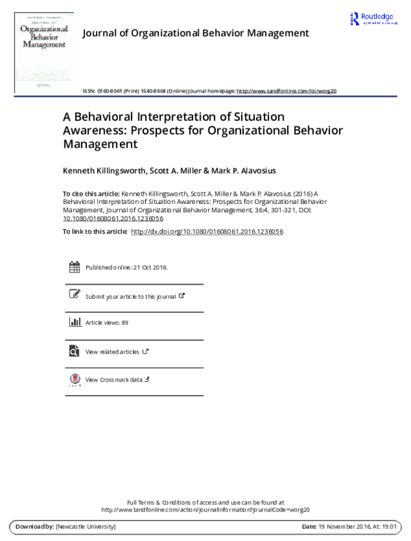 (PDF) A Behavioral Interpretation of Situation Awareness: Prospects for ...