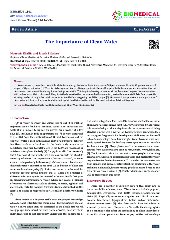(PDF) The Importance of Clean Water