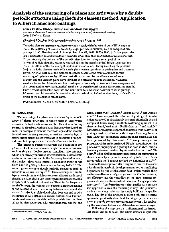 (PDF) Analysis of the scattering of a plane acoustic wave by a doubly periodic structure using ...