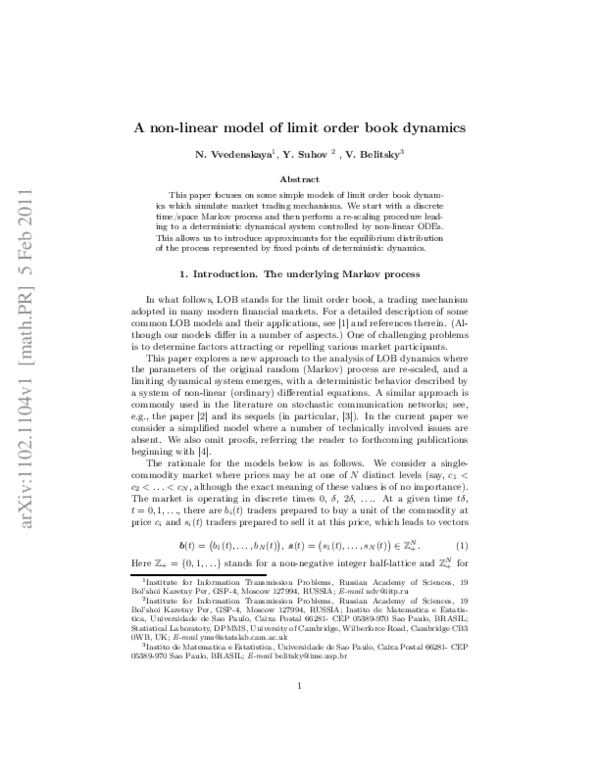 Pdf A Non Linear Model Of Limit Order Book Dynamics