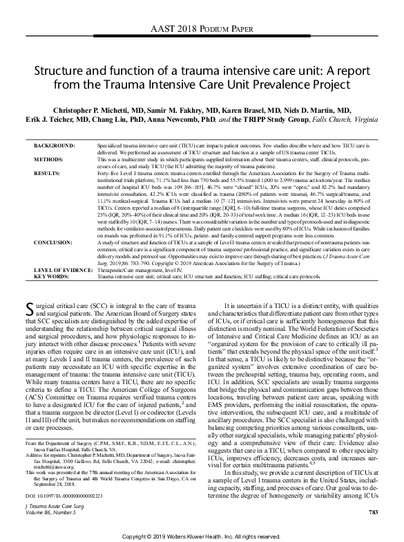(PDF) Structure and function of a trauma intensive care unit: A report ...