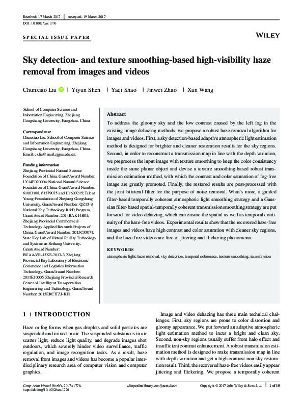 (PDF) Sky detection‐ and texture smoothing‐based high‐visibility haze removal from images and videos