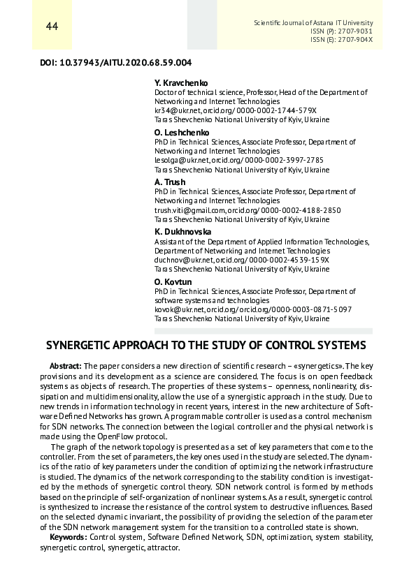 (PDF) Synergetic Approach to the Study of Control Systems | Olga Leshchenko - Academia.edu