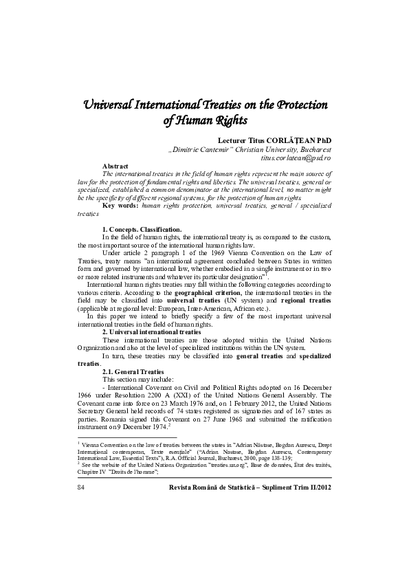 (PDF) Universal International Treaties on the Protection of Human Rights