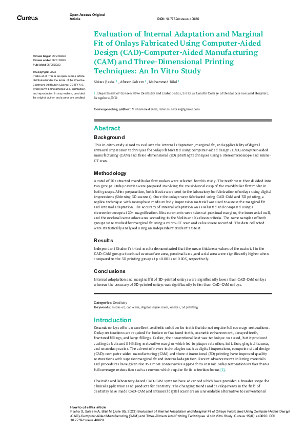 (PDF) Evaluation of Internal Adaptation and Marginal Fit of Onlays ...