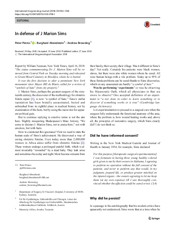 (PDF) In defense of J Marion Sims