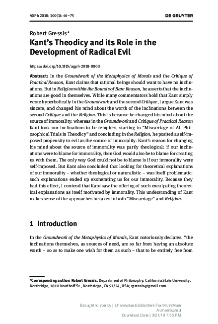 (PDF) Kant’s Theodicy and its Role in the Development of Radical Evil