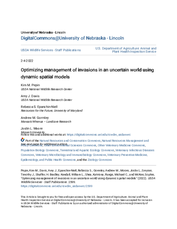 (PDF) Optimizing management of invasions in an uncertain world using ...
