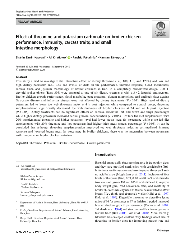 (PDF) Effect of threonine and potassium carbonate on broiler chicken ...