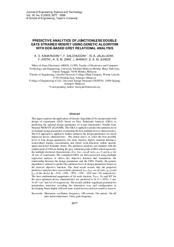 Pdf Predictive Analytics Of Junctionless Double Gate Strained Mosfet Using Genetic Algorithm