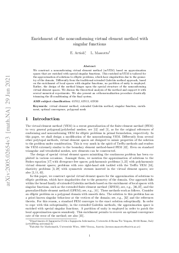 Pdf Enrichment Of The Nonconforming Virtual Element Method With Singular Functions