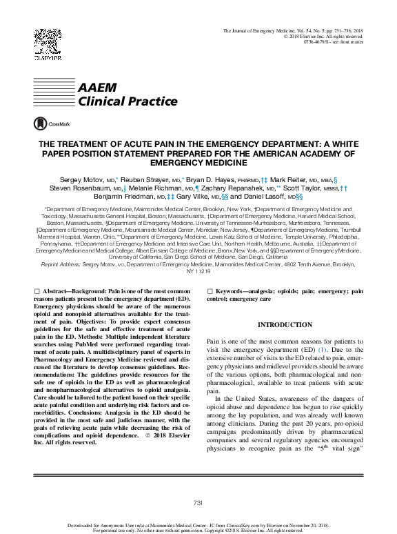 (PDF) The Treatment of Acute Pain in the Emergency Department: A White ...