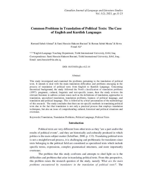(PDF) Common Problems in Translation of Political Texts: The Case of ...