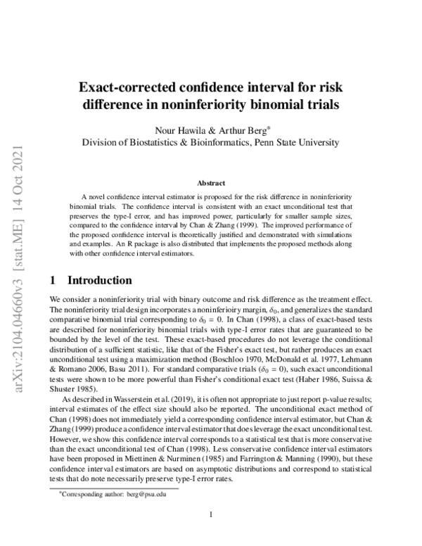 (PDF) Exact-corrected confidence interval for risk difference in ...