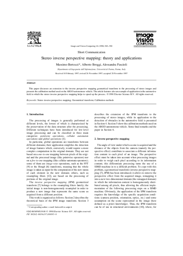 (PDF) Stereo inverse perspective mapping: theory and applications