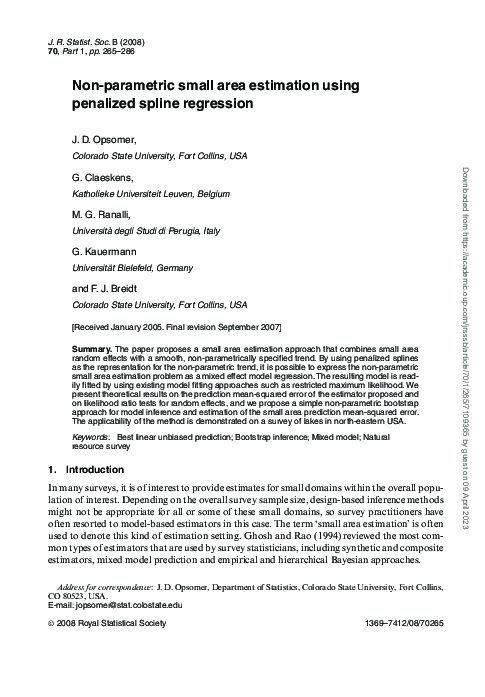 (PDF) Non-parametric small area estimation using penalized spline regression | Jay Breidt ...