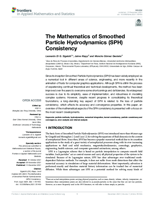 (PDF) The Mathematics of Smoothed Particle Hydrodynamics (SPH) Consistency