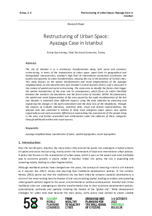 (PDF) Restructring of Urban Space: Ayazaga Case in Istanbul