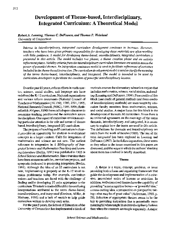 (PDF) Development of Theme‐based, Interdisciplinary, Integrated Curriculum: A Theoretical Model