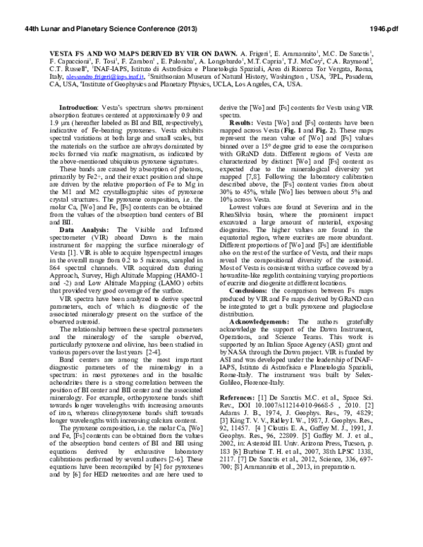 (PDF) Vesta Fs and Wo Maps Derived by VIR on Dawn