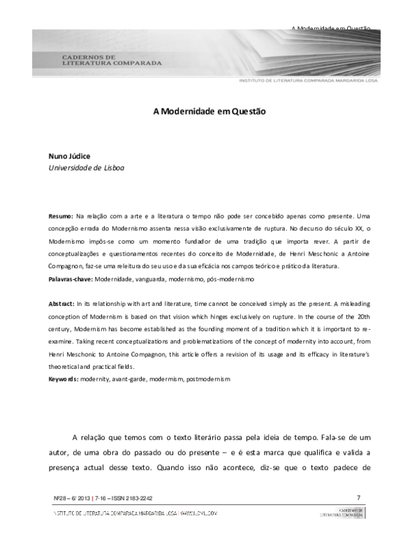 (PDF) A Modernidade em Questão