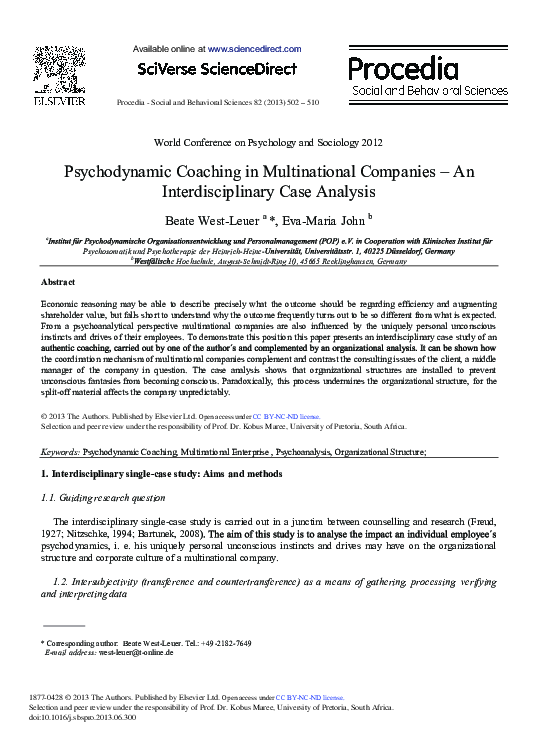 (PDF) Psychodynamic Coaching in Multinational Companies–An ...