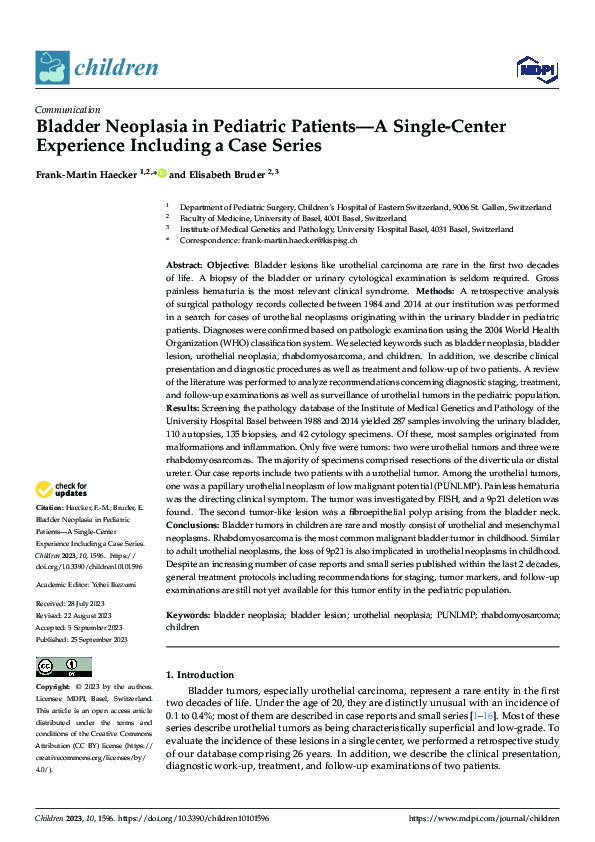 (PDF) Bladder Neoplasia in Pediatric Patients—A Single-Center ...