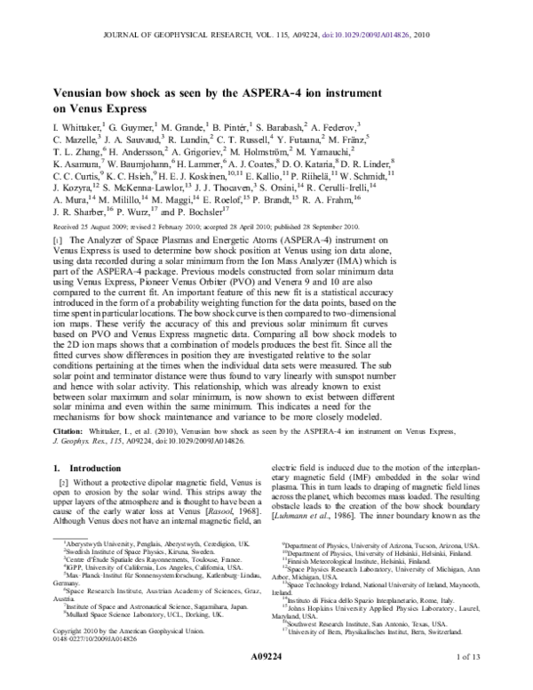 (PDF) Venusian bow shock as seen by the ASPERA-4 ion instrument on Venus Express