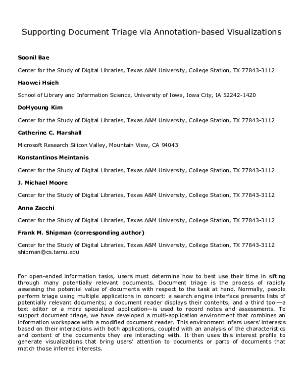 (PDF) Supporting document triage via annotation-based visualizations