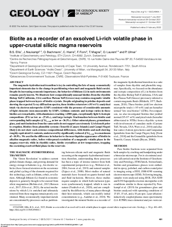 (PDF) Biotite as a recorder of an exsolved Li-rich volatile phase in ...