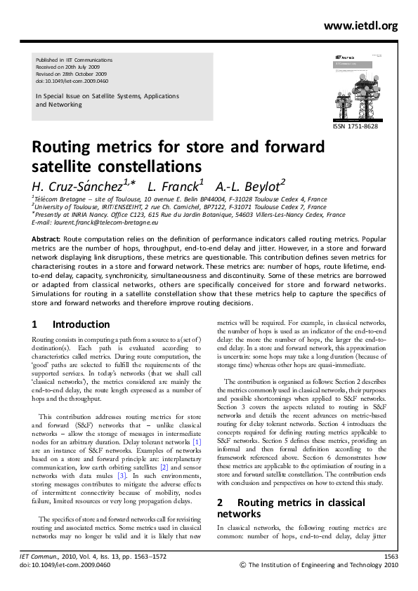 (PDF) Routing metrics for store and forward satellite constellations