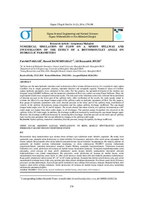 (PDF) Numerical simulation of flow on a siphon spillway and investigation of the effect of a ...