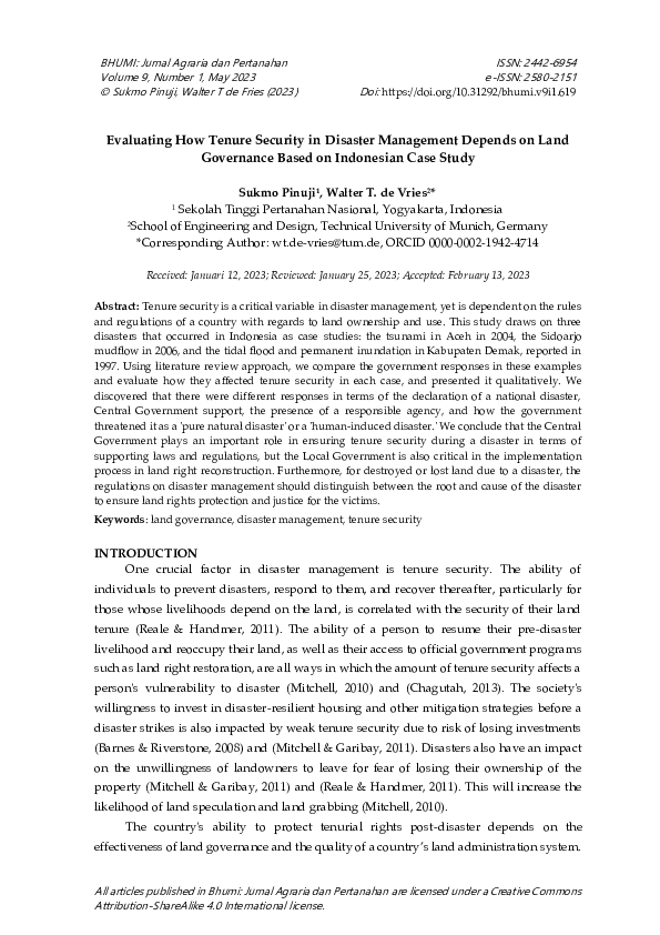 (PDF) Evaluating How Tenure Security in Disaster Management Depends on ...