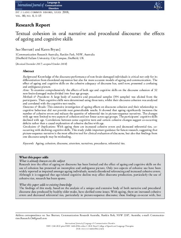 (PDF) Textual cohesion in oral narrative and procedural discourse: the ...