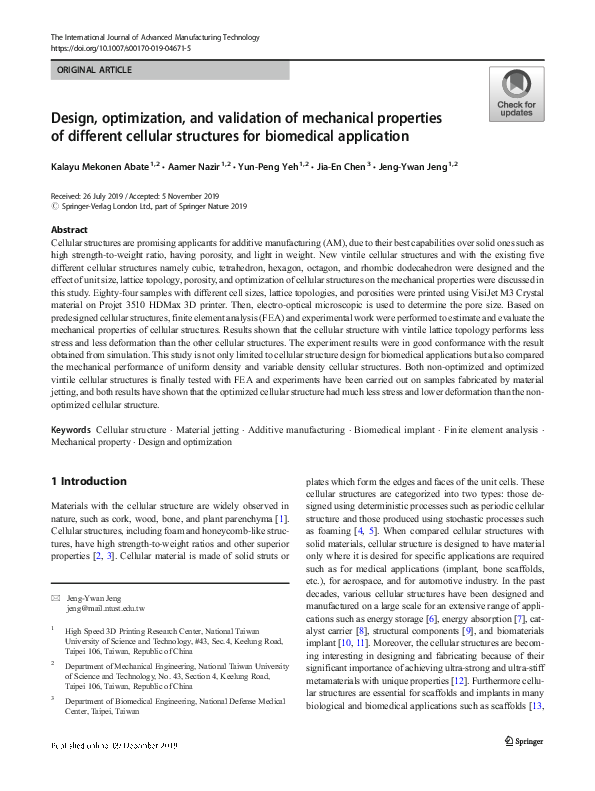 (PDF) Design, optimization, and validation of mechanical properties of different cellular ...