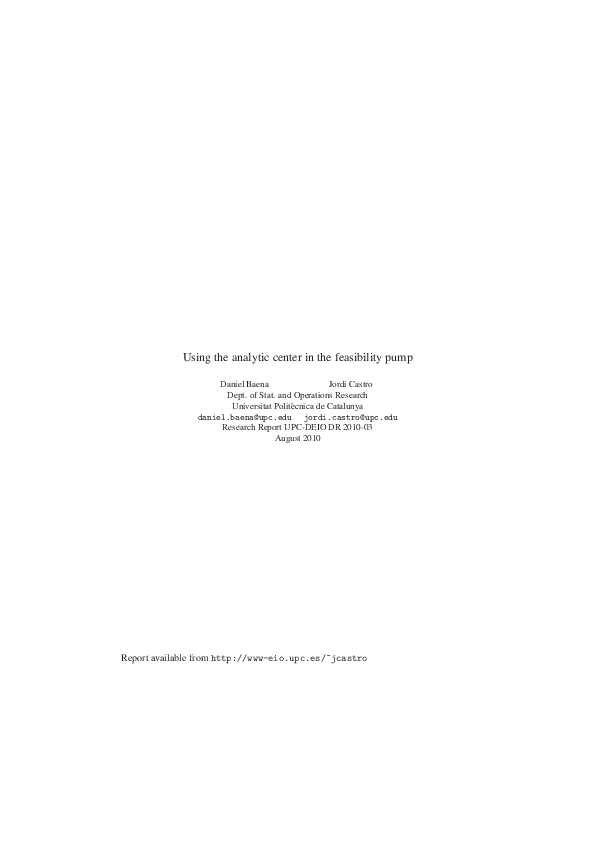 (PDF) Using the analytic center in the feasibility pump