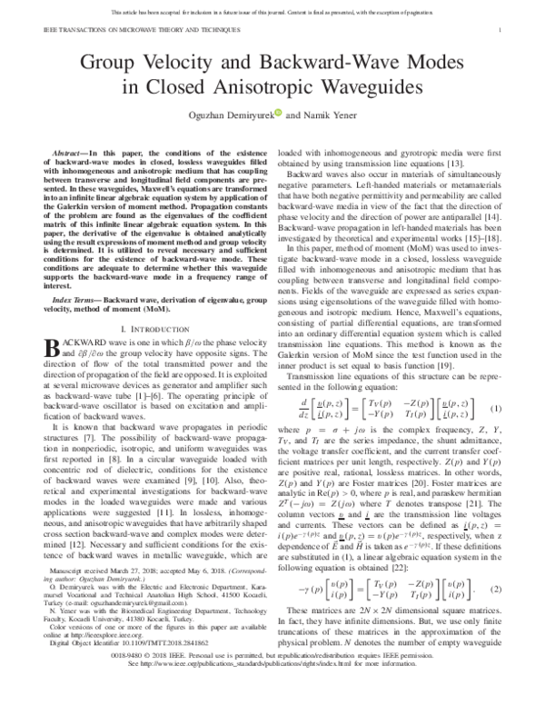 (PDF) Group Velocity and Backward-Wave Modes in Closed Anisotropic Waveguides