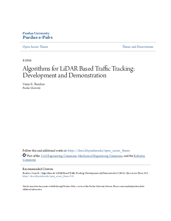 (PDF) Algorithms for LiDAR Based Traffic Tracking: Development and ...
