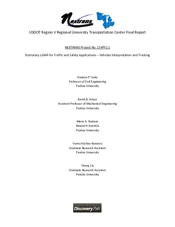 Pdf Stationary Lidar For Traffic And Safety Applications Vehicles Interpretation And Tracking