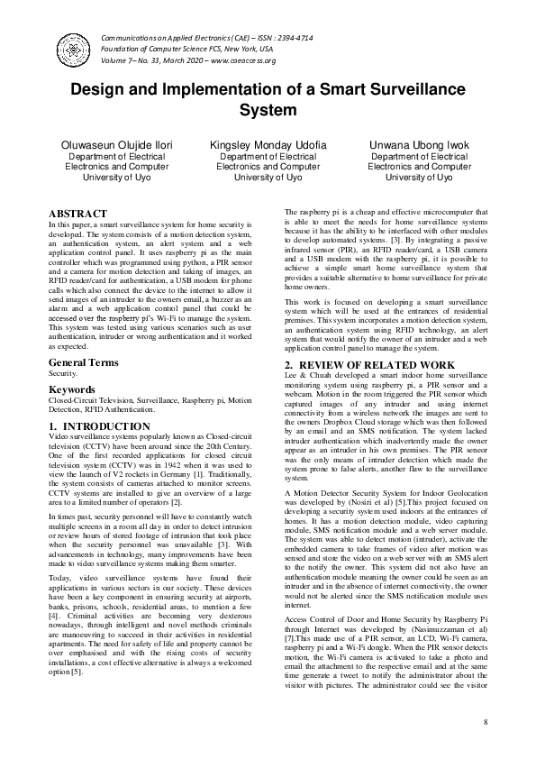(PDF) Design and Implementation of a Smart Surveillance System