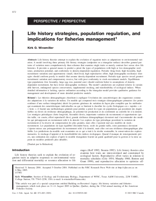 (PDF) Life history strategies, population regulation, and implications ...