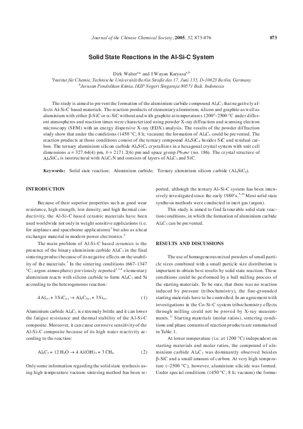 (PDF) Solid State Reactions in the Al-Si-C System