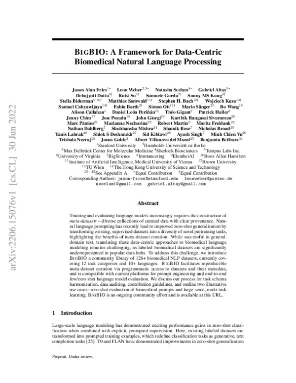 (PDF) BigBIO: A Framework for Data-Centric Biomedical Natural Language ...